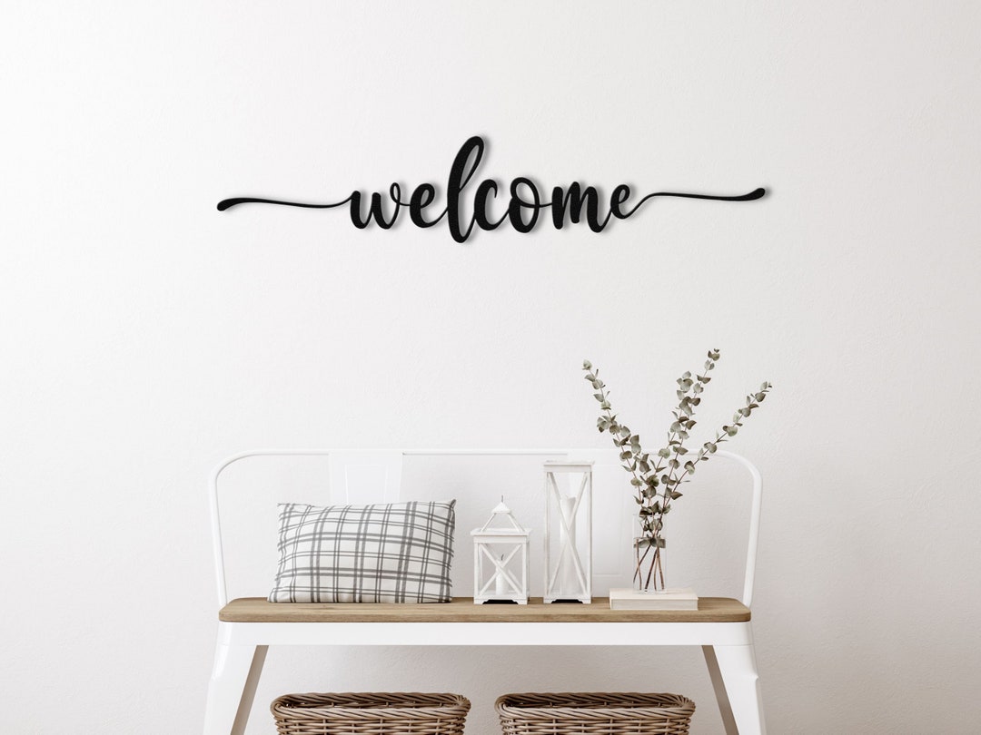 Welcome Metal Sign, Welcome Metal Wall Art, Script Font Words, Metal ...