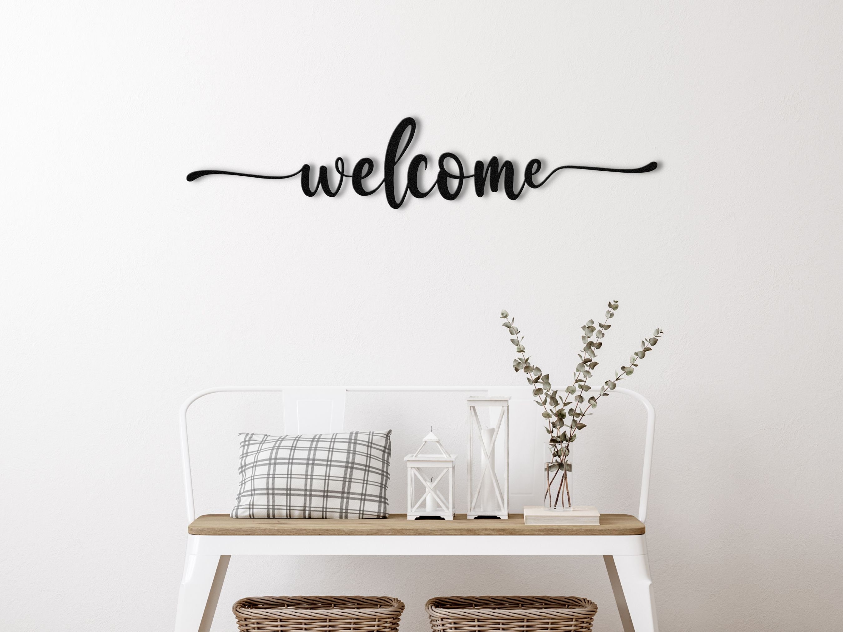 Welcome Metal Sign, Welcome Metal Wall Art, Script Font Words, Metal ...