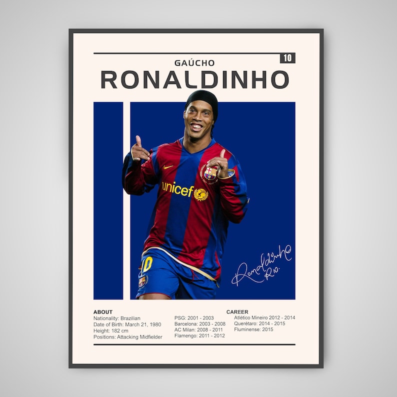 Ronaldinho Poster | Gaucho Ronaldinho Print, Sports Poster, Football ...