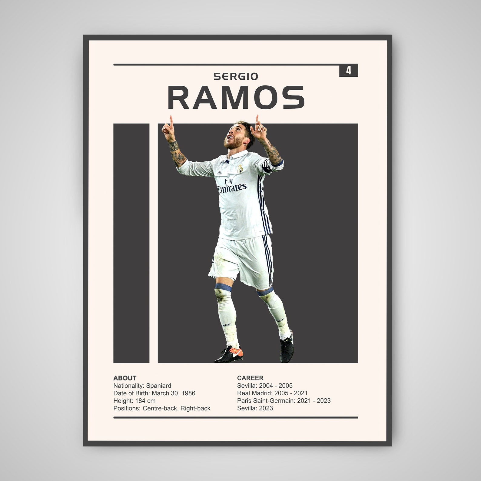 Sergio Ramos Poster | Ramos Print, Football Gift, Sports Poster ...
