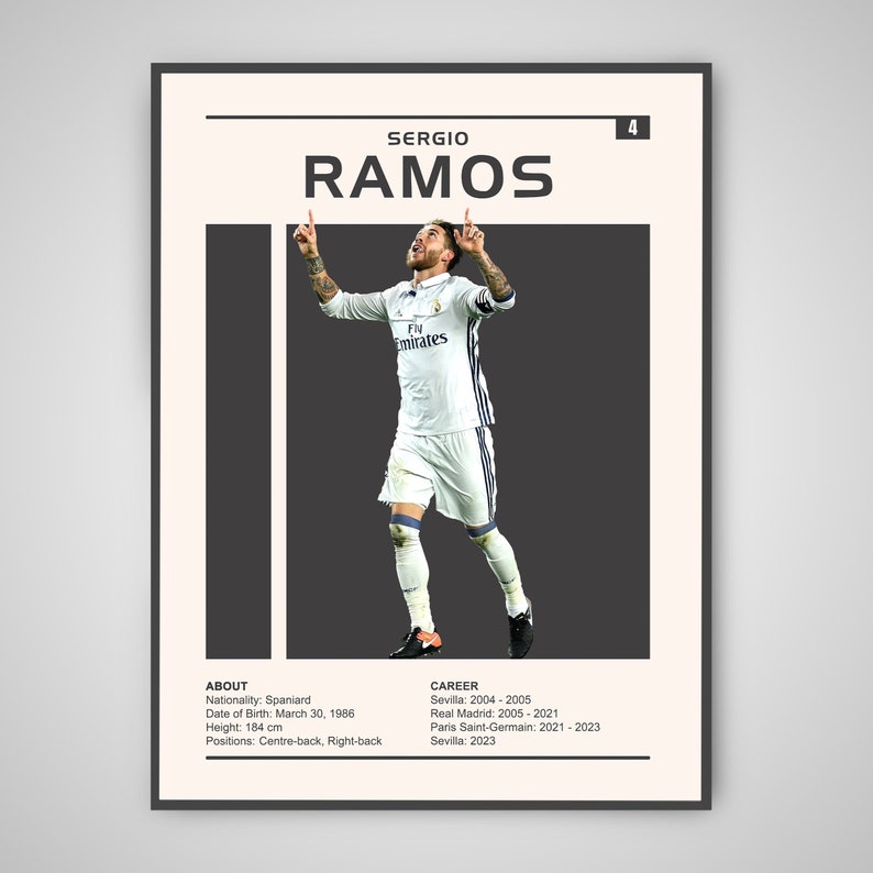 Sergio Ramos Poster | Ramos Print, Football Gift, Sports Poster ...