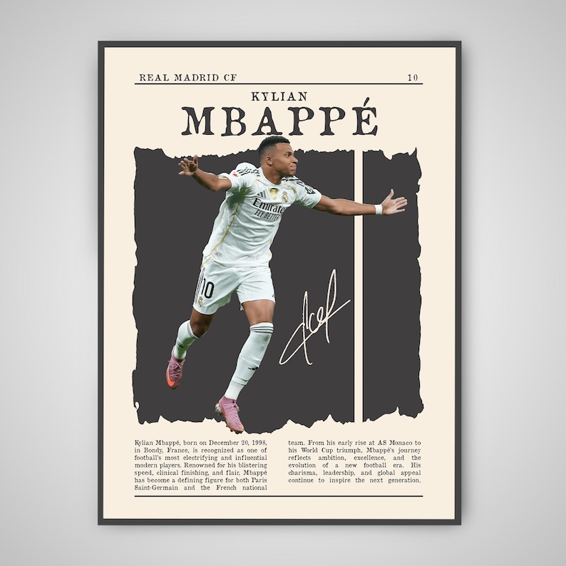 Kylian Mbappe Poster, Real Madrid Wall Art, Soccer Star Decor (digital ...