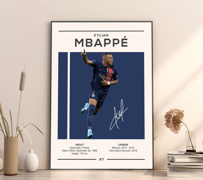 Kylian Mbappe Print, Kylian Mbappe Poster, PSG Print, Football Gift ...