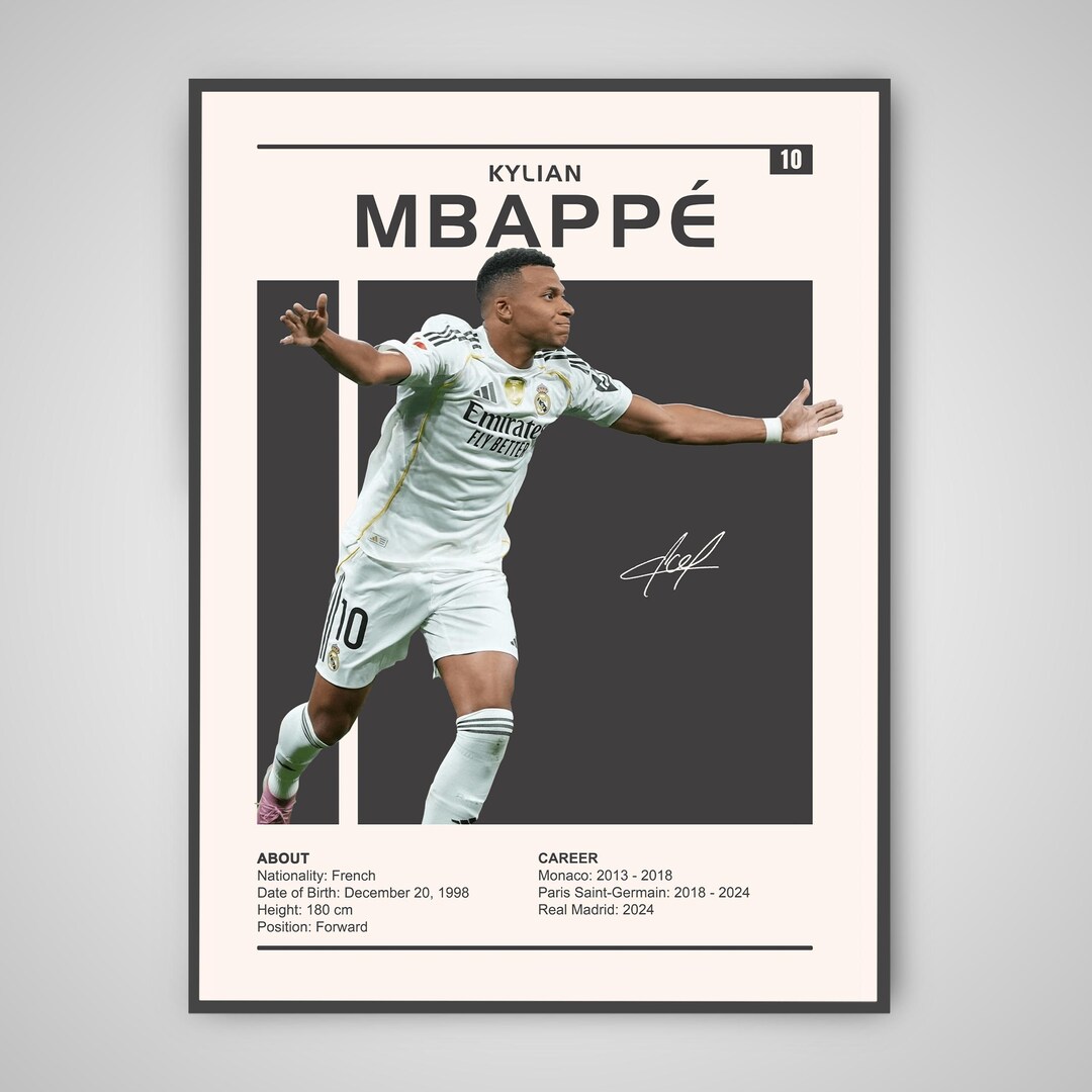 Kylian Mbappe Poster, Soccer Wall Art, Sports Print, Football Player ...