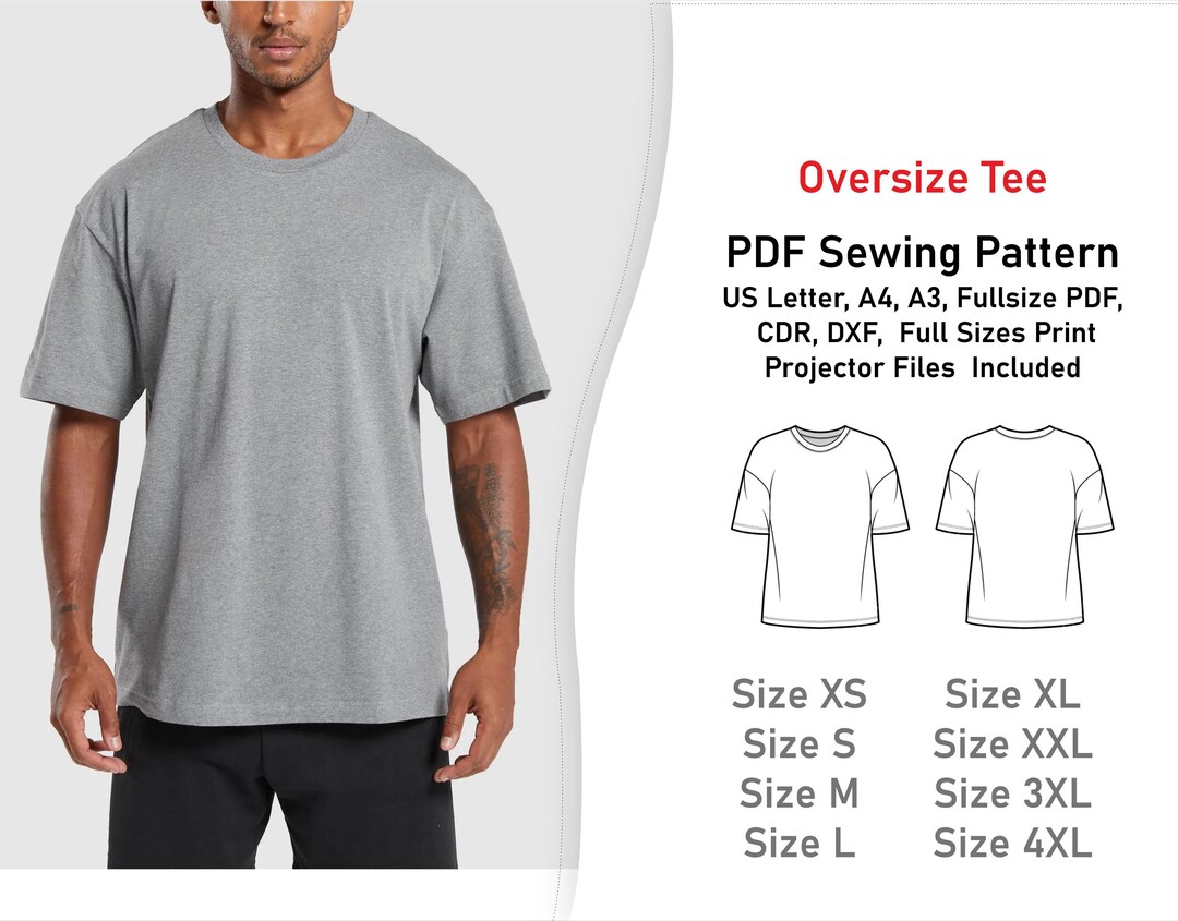 Oversized T-shirt Sewing Pattern Pdf | Unisex Tee Template Xs-xxxl ...