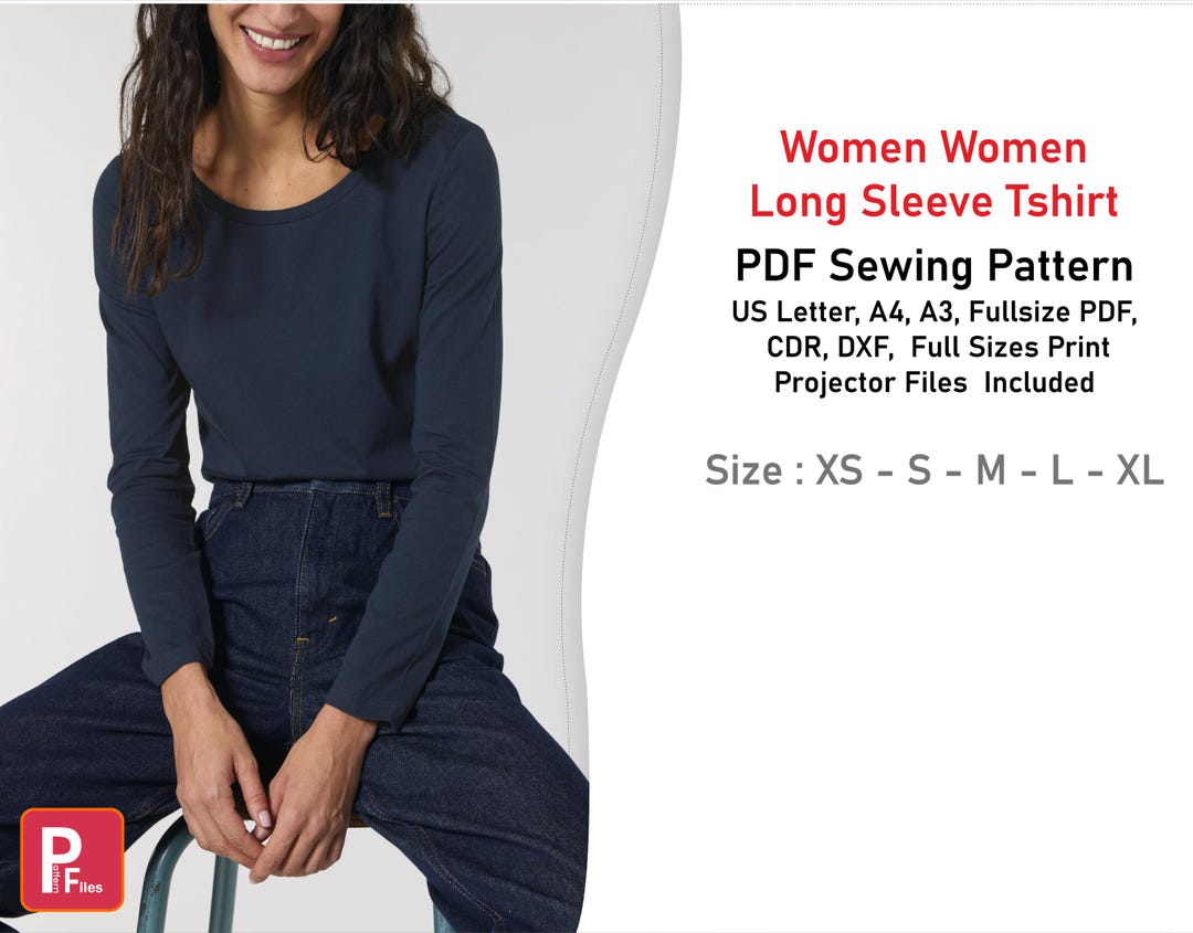 Women’s Long Sleeve T-shirt Pattern - Sewing Patterns for Women Top ...