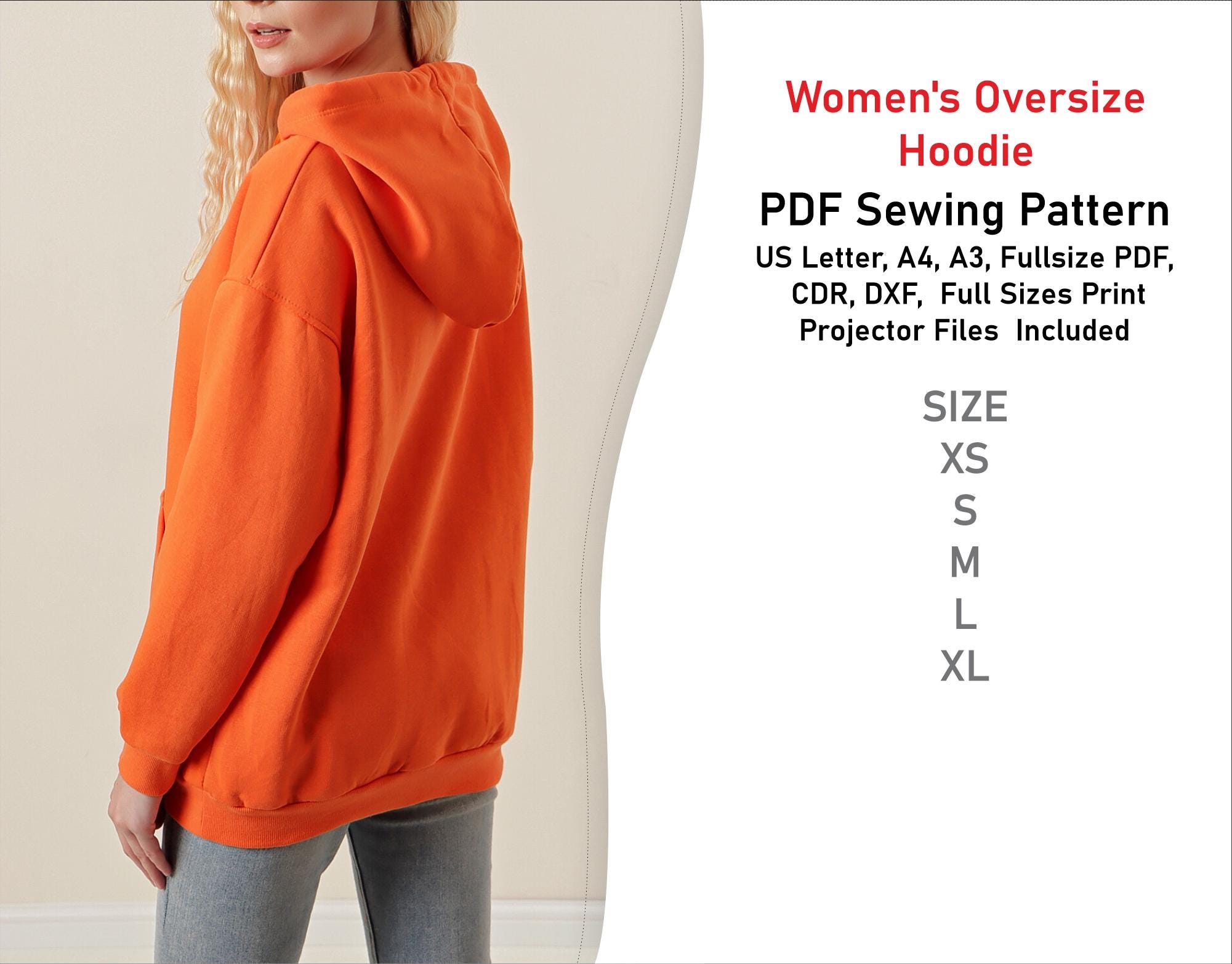 Hoodie PDF Pattern - Oversized Unisex Sewing Pattern - Sewing Patterns ...