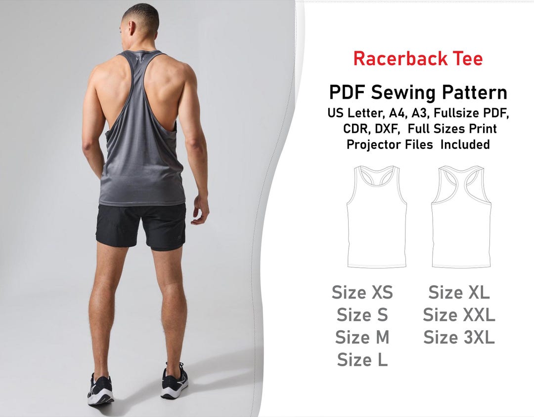 Racerback Tee Shirt Pattern - Downloadable Sewing Template - Pattern ...