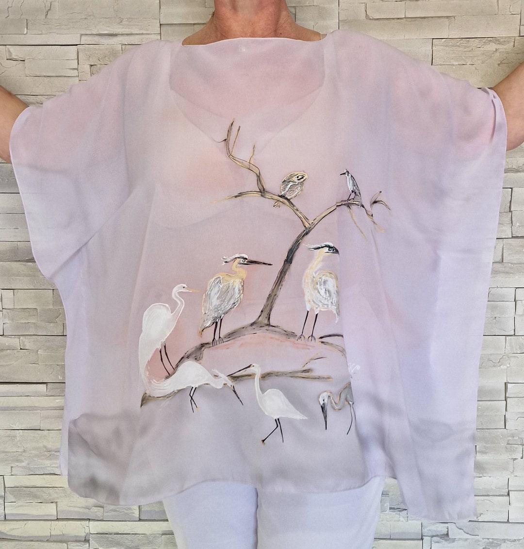 Versatile Kimono Birds Silk Scarf Hand Dyed Wearable Art - Etsy