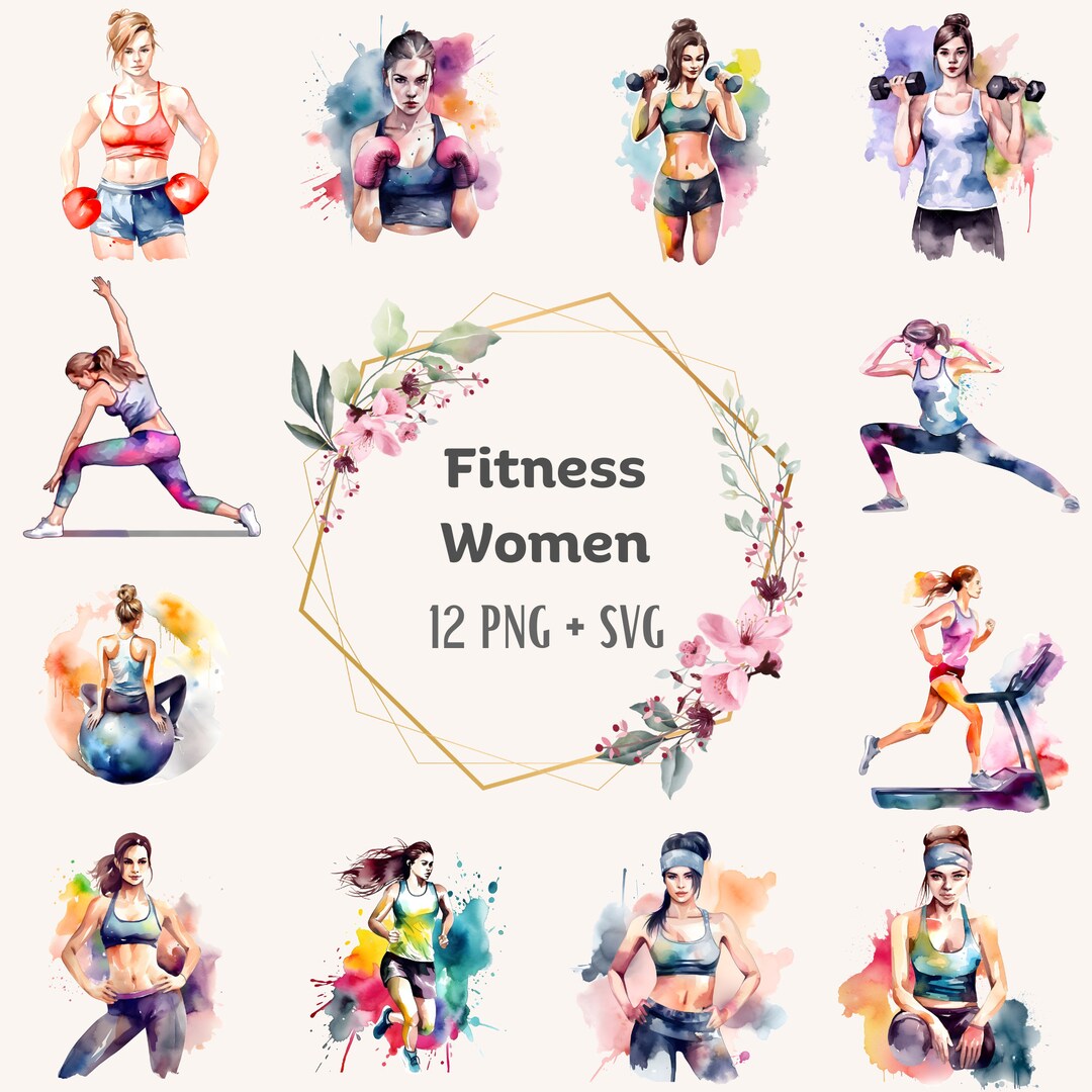 Watercolor Fitness Women Clipart, 300 Dpi Transparent PNG & SVG, Daily ...