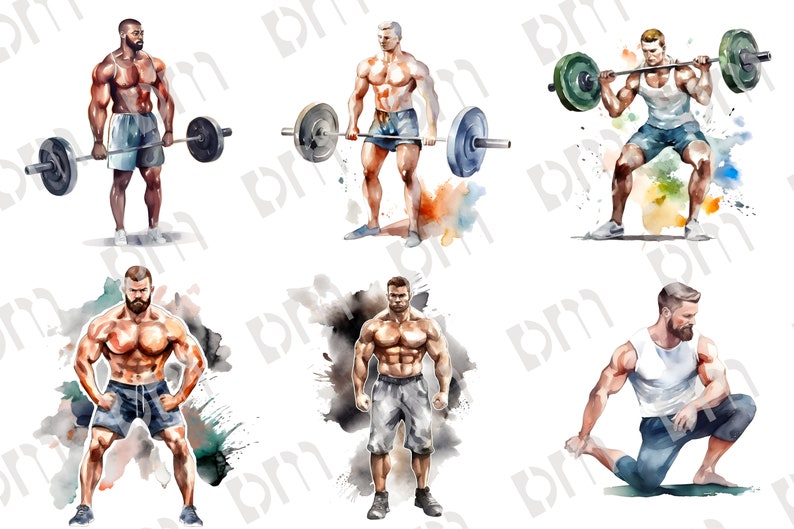 Watercolor Fitness Men Clipart, 300 Dpi Transparent PNG & SVG, Workout ...
