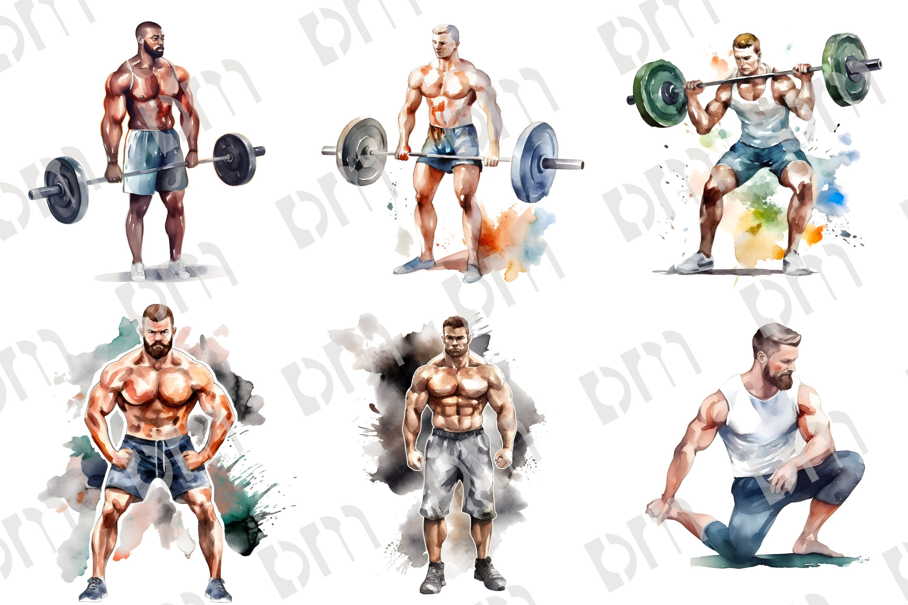 Watercolor Fitness Men Clipart, 300 Dpi Transparent PNG & SVG, Workout ...