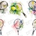 Watercolor Tennis Balls/rackets Clipart , 300 Dpi Transparent PNG & SVG ...