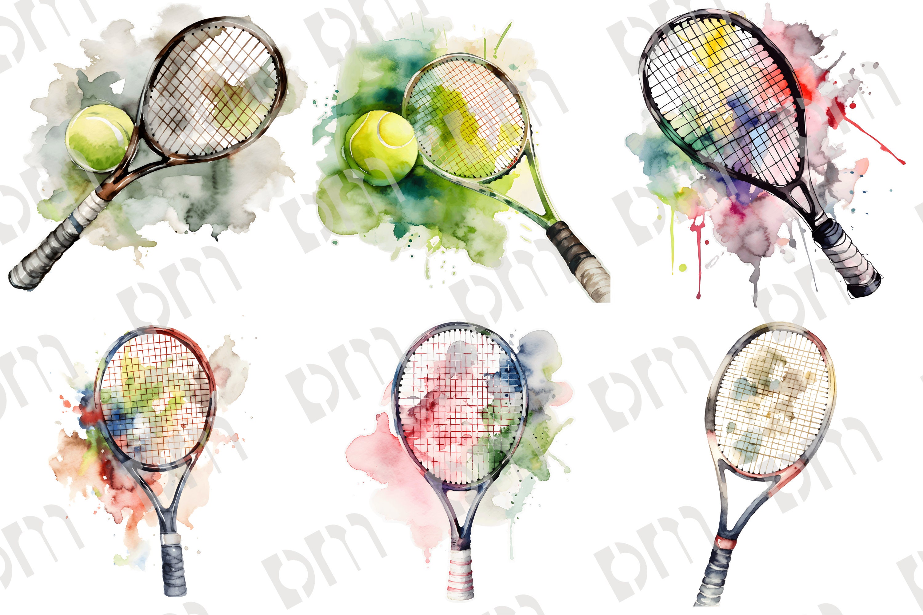 Watercolor Tennis Balls/rackets Clipart , 300 Dpi Transparent PNG & SVG ...