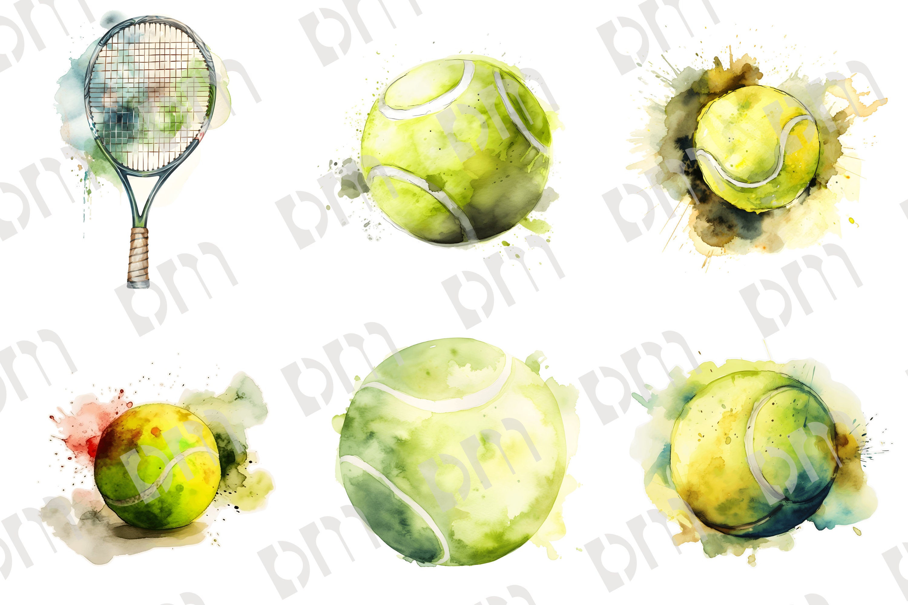Watercolor Tennis Balls/rackets Clipart , 300 Dpi Transparent PNG & SVG ...