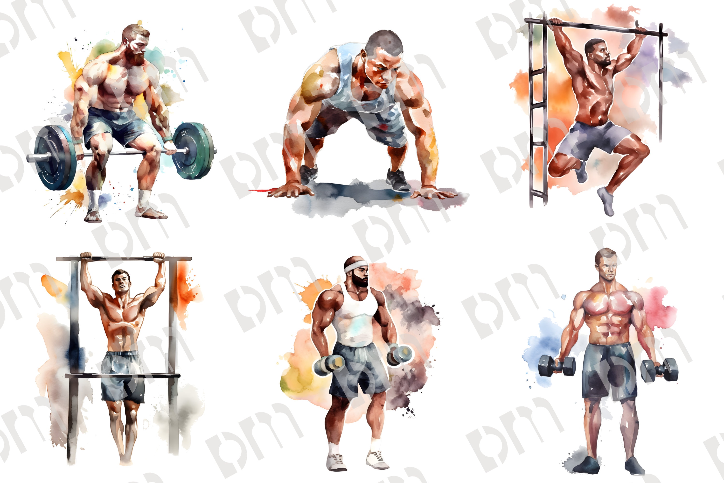 Watercolor Fitness Men Clipart, 300 Dpi Transparent PNG & SVG, Workout ...