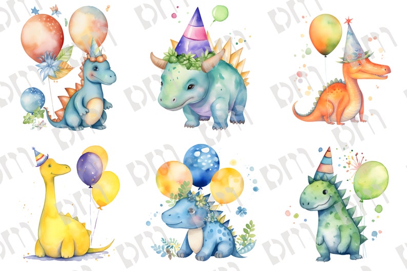 Watercolor Birthday Dinosaurs Clipart, 300 Dpi PNG & SVG, Baby Shower ...