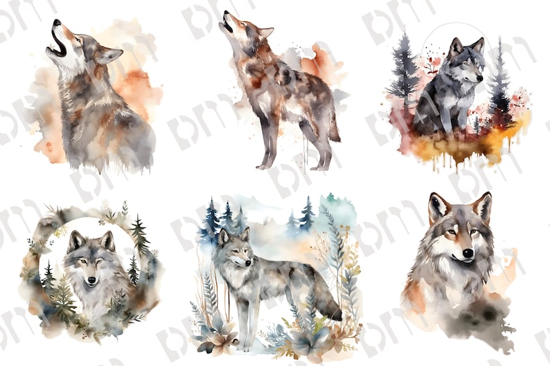 Watercolor Wild Wolves Clipart 300 Dpi PNG & SVG Mountain - Etsy
