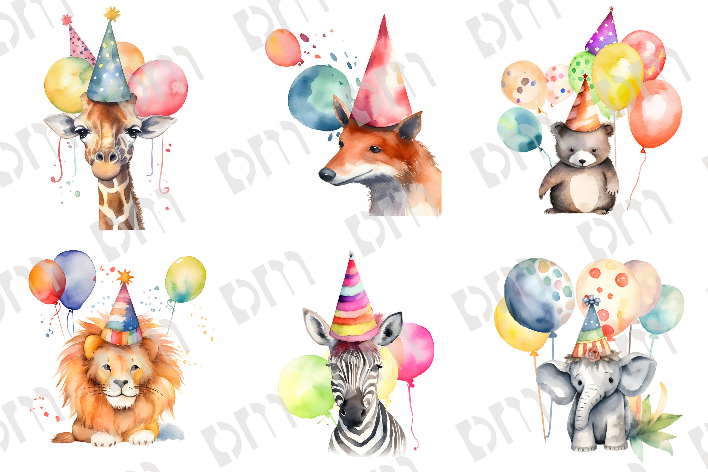 Watercolor Birthday Animals Clipart - 01, 300 Dpi PNG & SVG, Baby ...