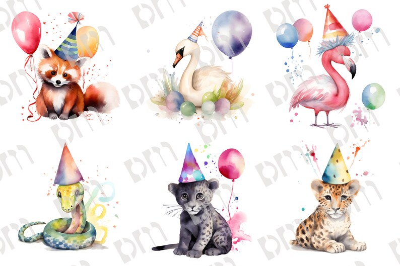 Watercolor Birthday Animals Clipart - 03, 300 Dpi PNG & SVG, Baby ...