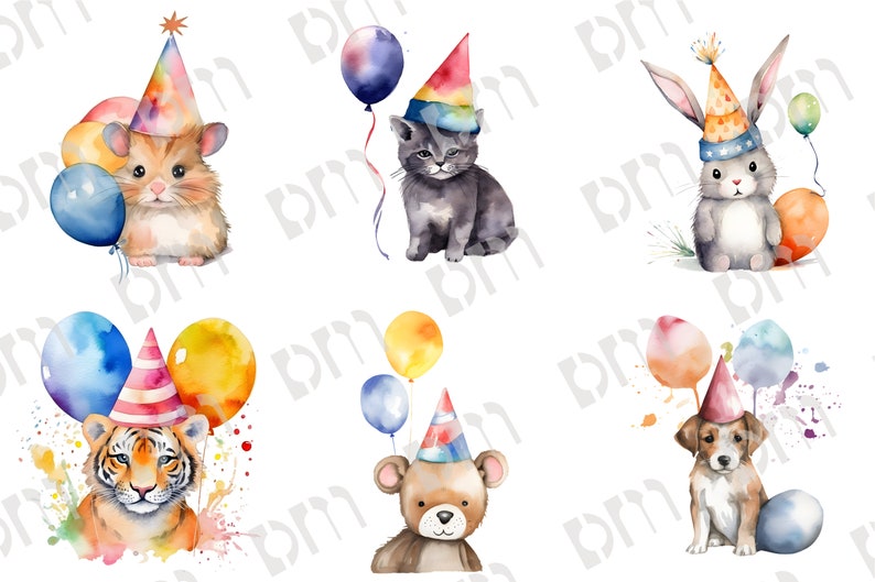 Watercolor Birthday Animals Clipart - 01, 300 Dpi PNG & SVG, Baby ...