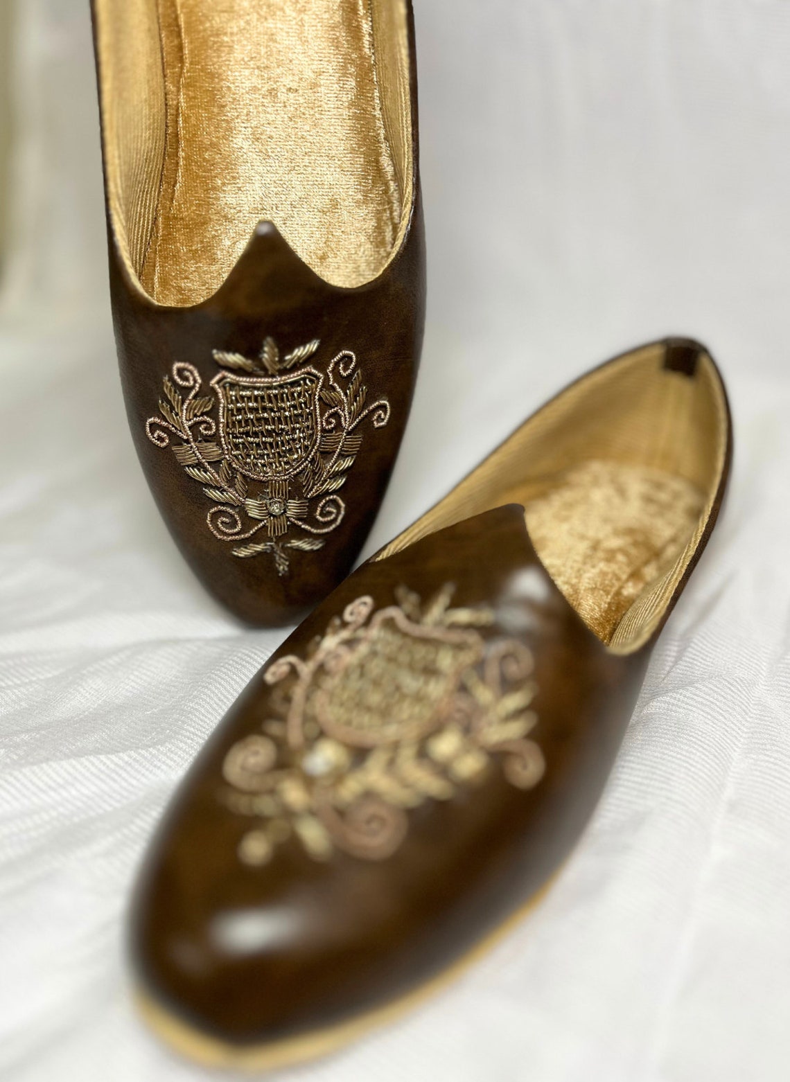 Designer Men Shoes Brown Handmade Wedding Men Shoes Traditional Designe ...