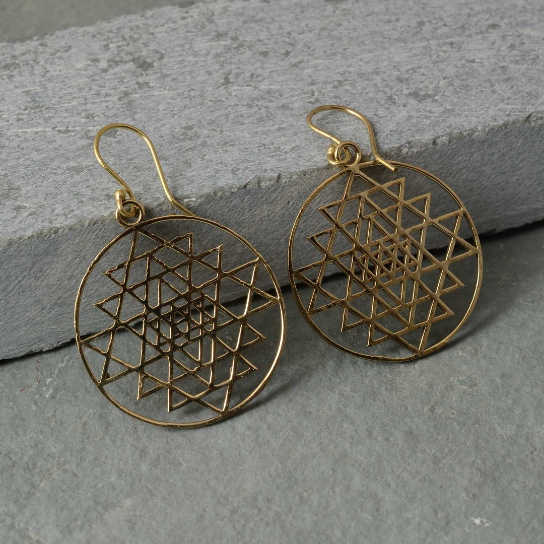 Geometric Hoops, Yantra Earring, Yoga Hoop Earrings, Handmade Earring ...