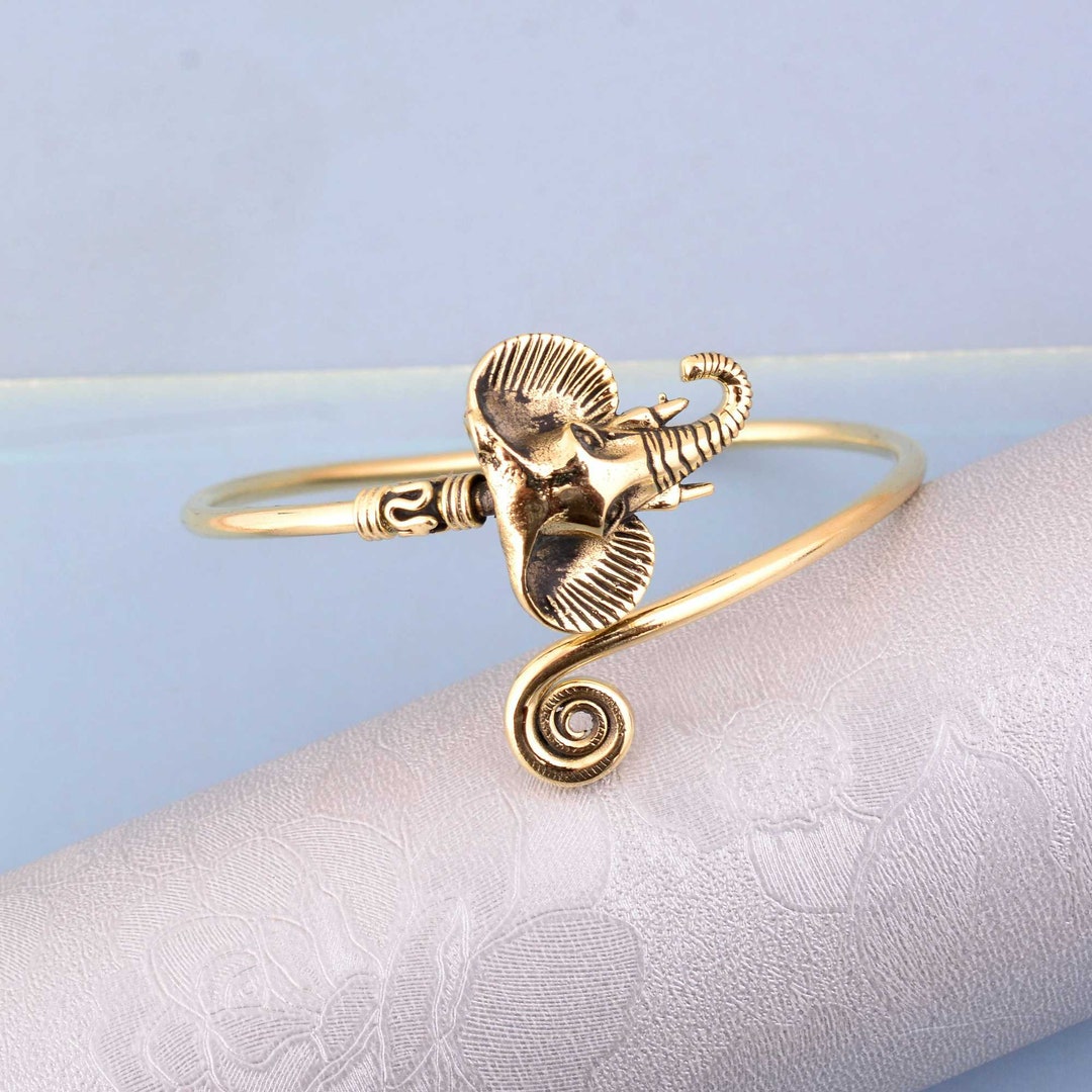 Gold Elephant Bangle, Tribal Swirl, Festival Bracelet, - Etsy