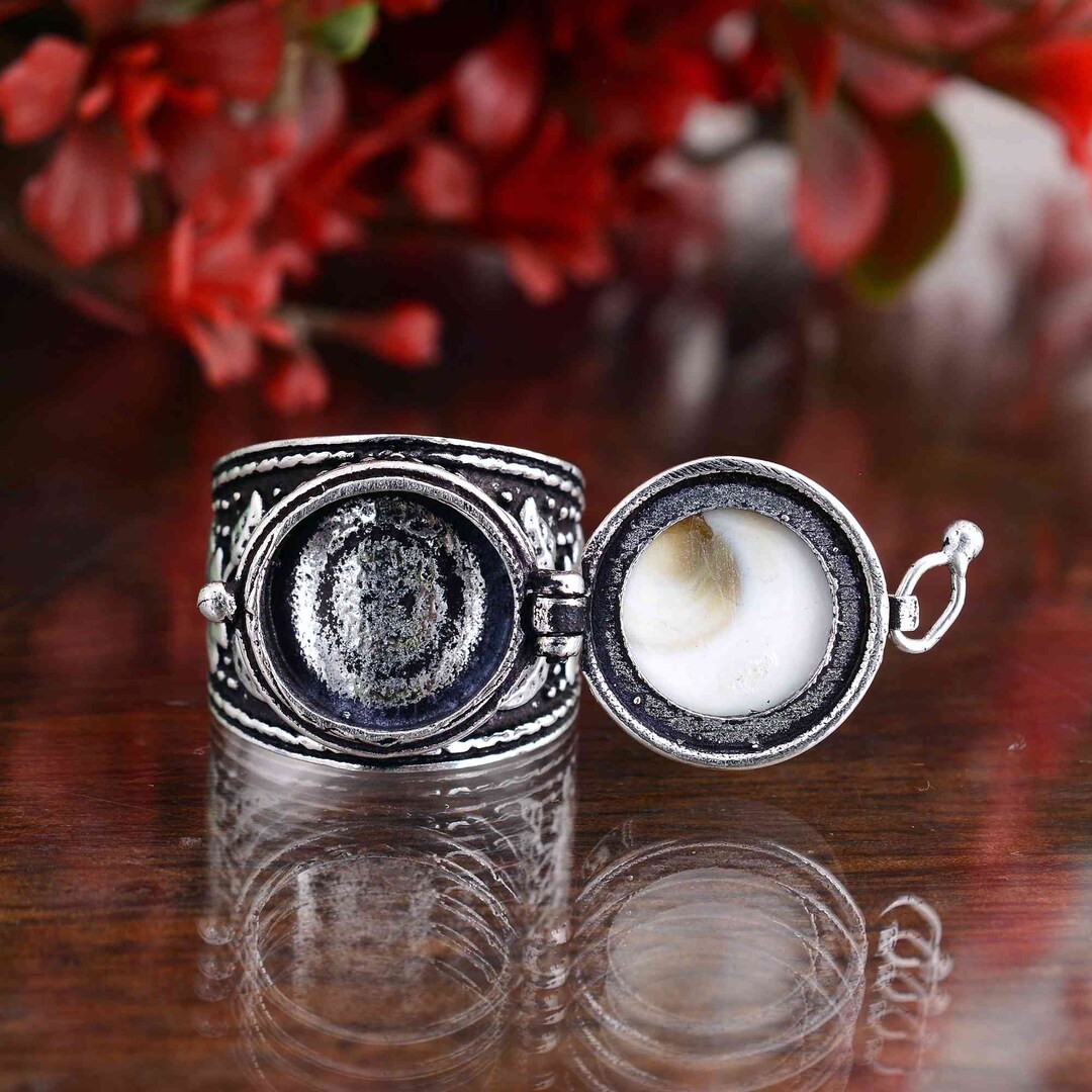 Shiva Eye Poison Box Ring, Gemstone Ring, Silver Plated Ring, Flower ...
