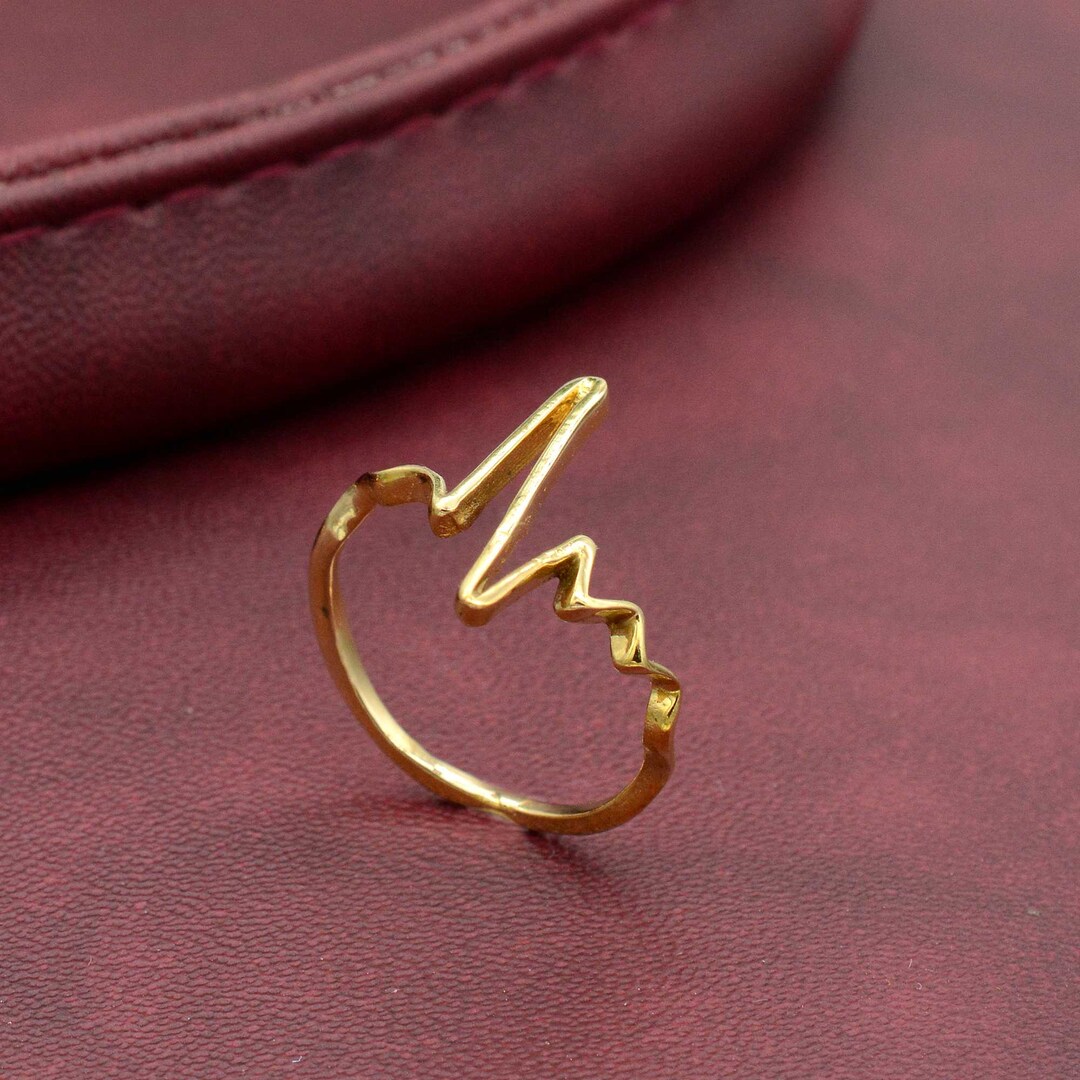 Gold Heartbeat Ring, Slim Zigzag Ring, Minimal Lifeline Pulse Ring ...
