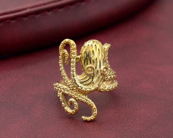 Octopus Tickle Ring With Loop Shiny Gold Plated Brass 18mm 8US Inner ...