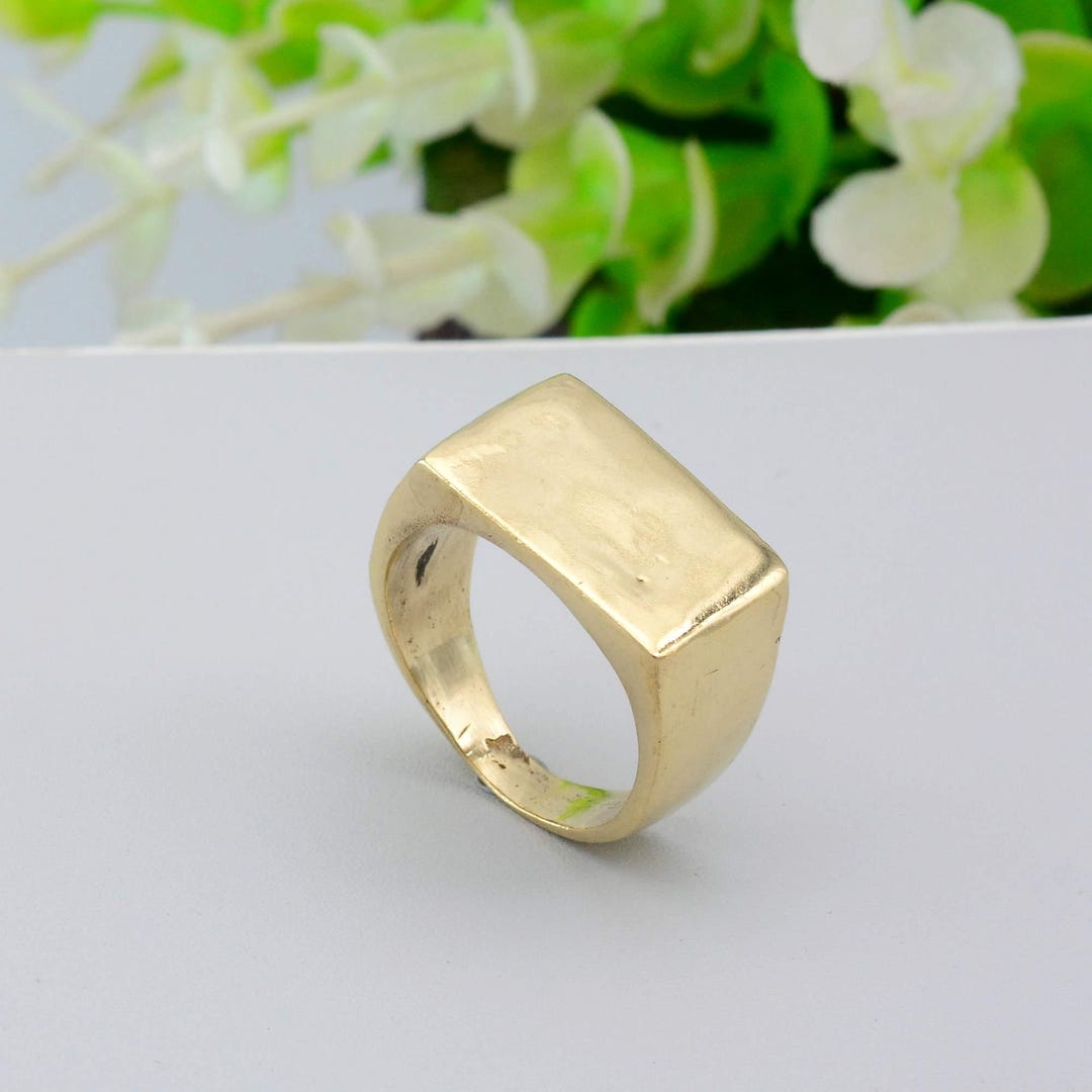Personalized Signet Ring, Engraved Custom Signet Gold Ring, Men Signet ...