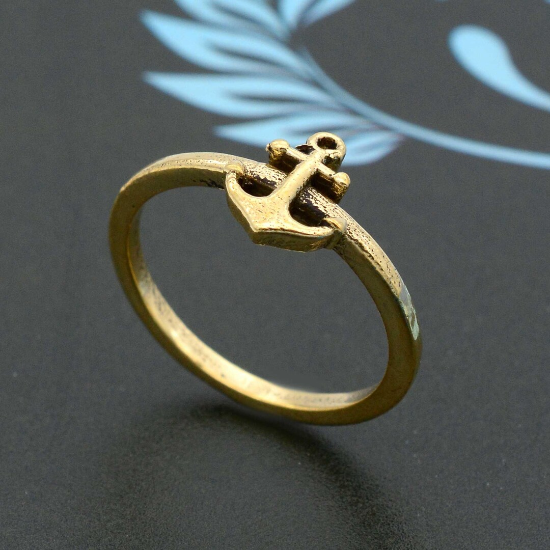 Gold Solid Anchor Ring,anchor Ring, Delicate Gold Ring,anker Ring ...