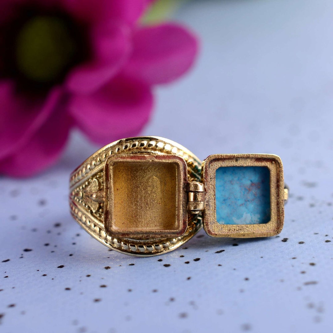 Pill Box Ring, Secret Box Ring,turquoise Poison Ring, Handmade Ring ...