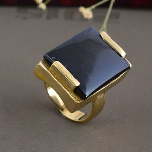 Black Onyx Ring, Gemstone Ring, Men Square Ring, Black Stone Ring ...