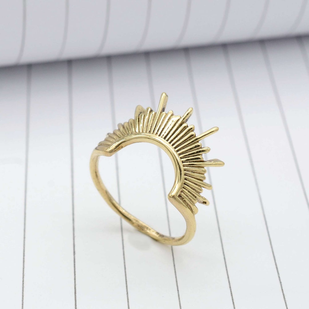 Rising Sun Ring, Vintage Brass Ring, Spike Ring, Sun Gold Ring ...