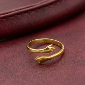 Gold Hug Ring, Couple Love Ring, Unique Ring, Hugging Hands Gold Hug ...