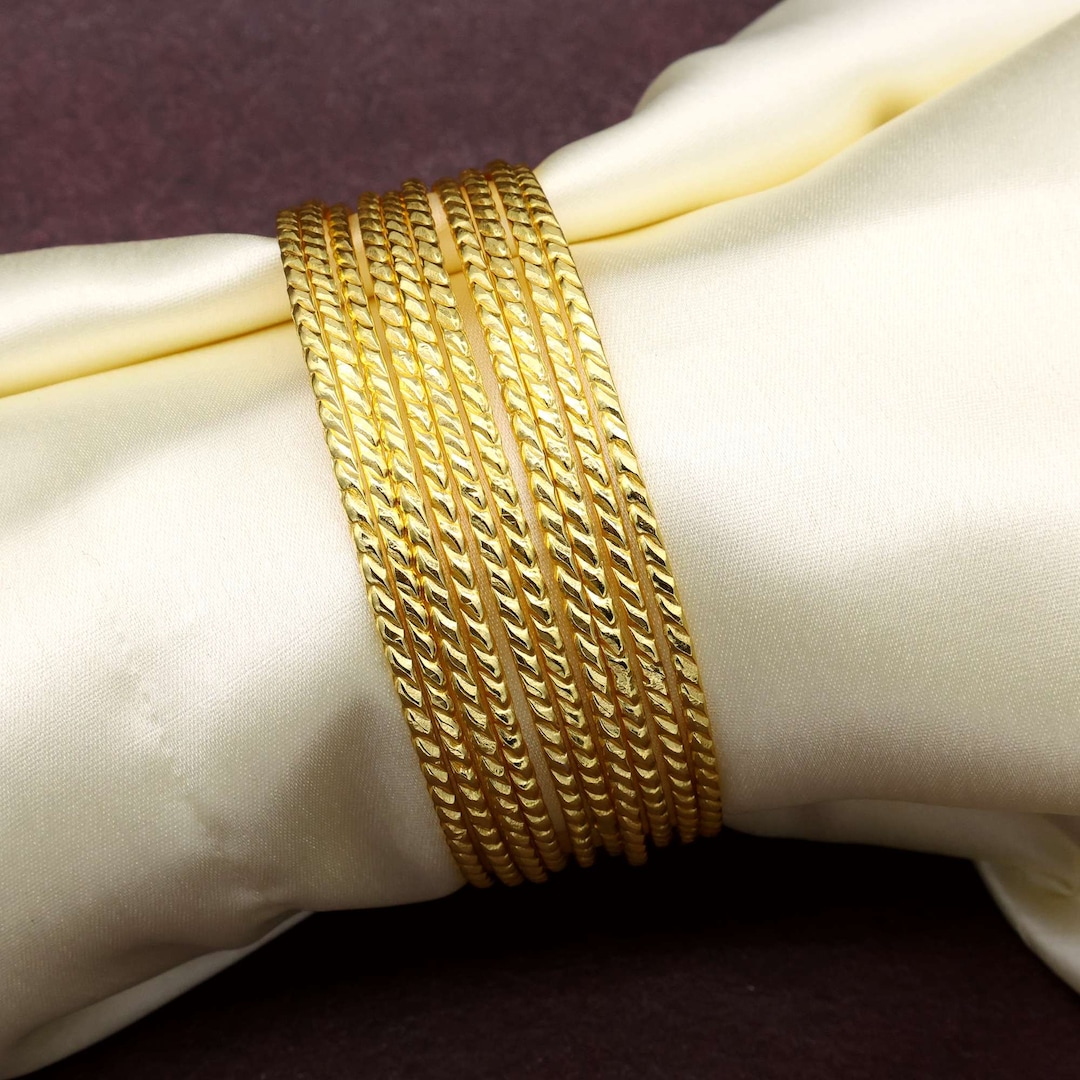 Set of 18k Gold Bangles/ Stacking Bangles/ Hammered Bangles/ Women ...