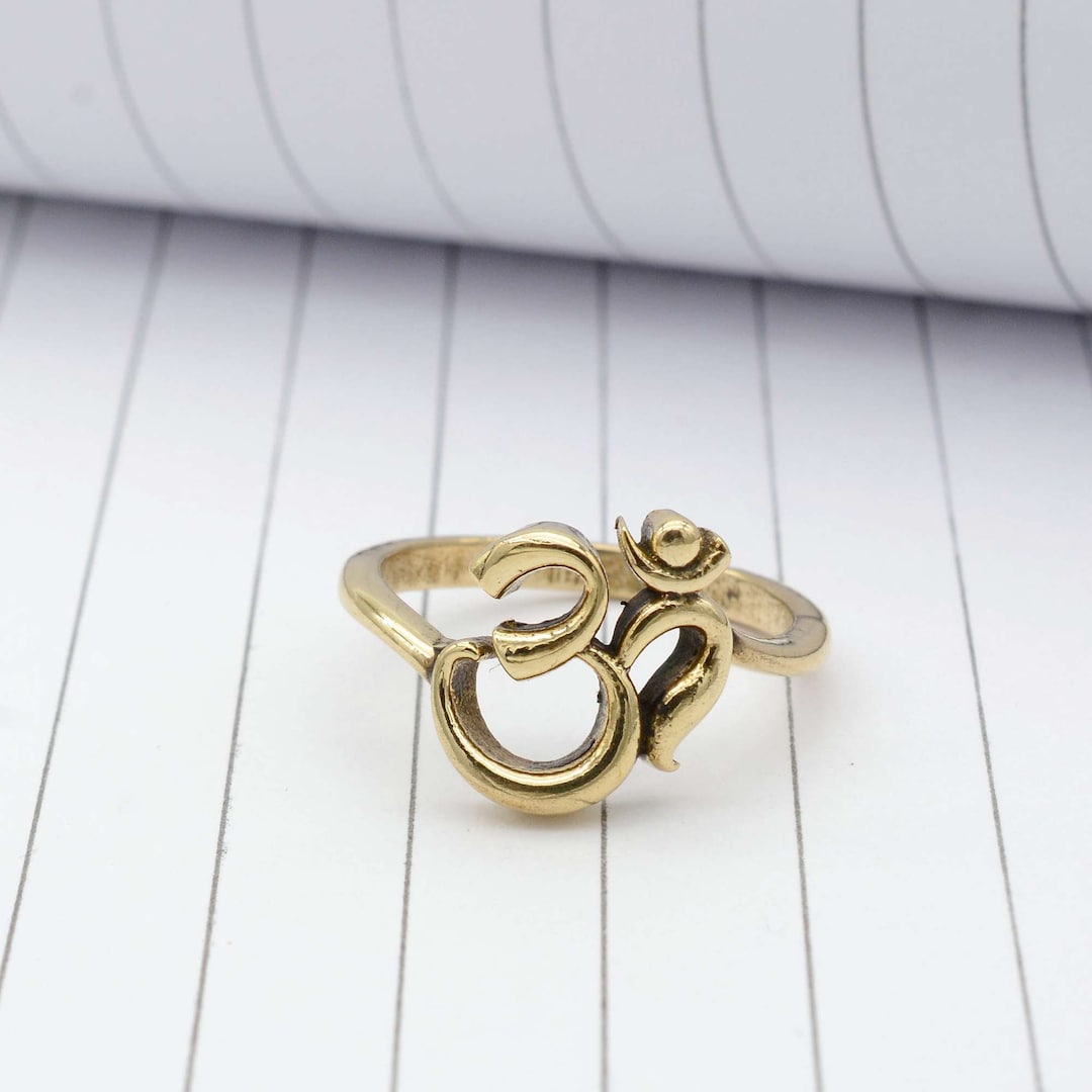 Gold Om Ring, Religious Ring, Spiritual Ring, Hindu Ring, Brass Ring ...