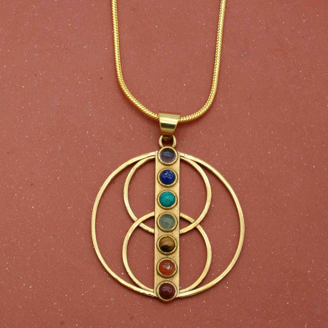 Brass 7 Chakras Stone Pendant, Religious Jewelry Handmade Pendant ...