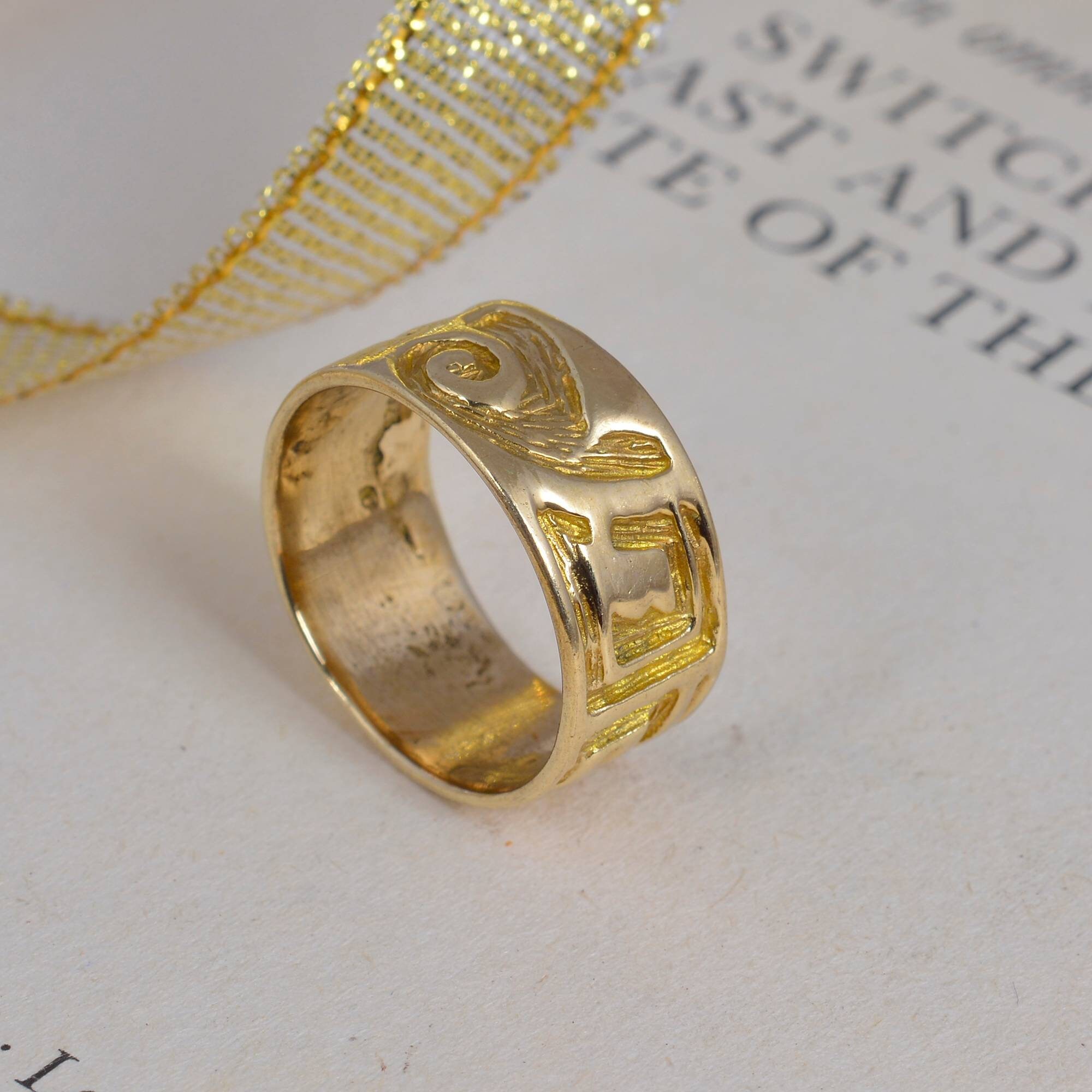 Brass Greek Key Ring, Wide Greek Band, Dainty Ring, Thumb Greek ...