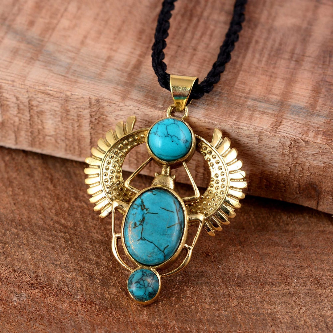Turquoise Scarab Pendent, Talisman Jewelry, Golden Scarab Necklace ...