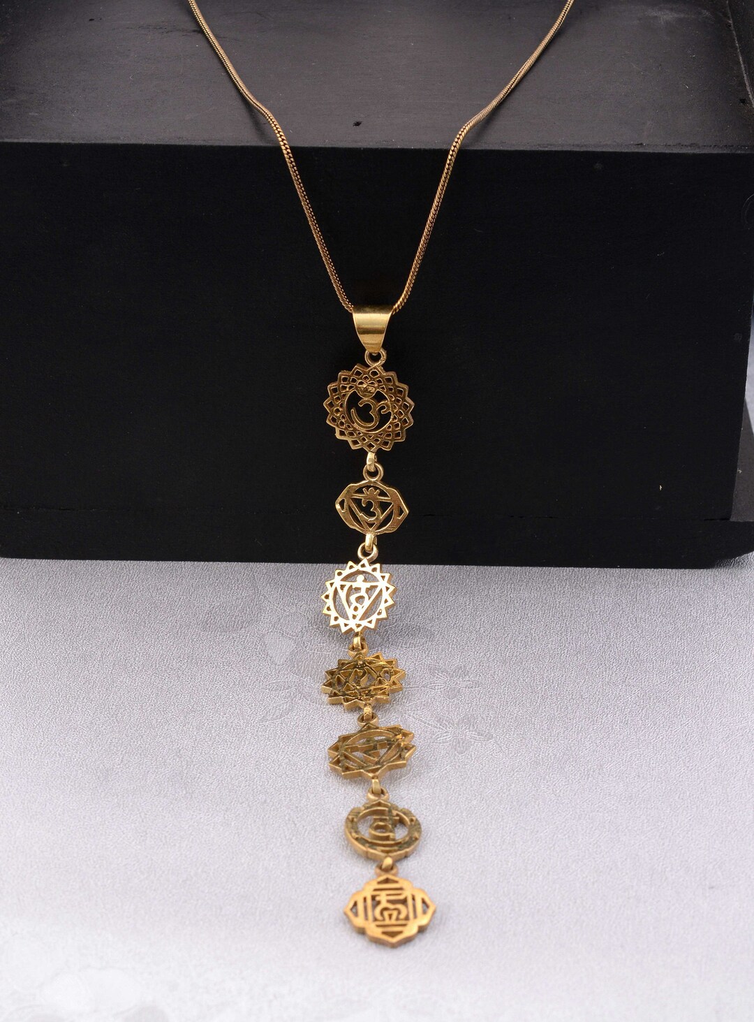 Golden Brass 7 Chakras Pendant, Gold Religious Jewelry, Christmas Gift ...