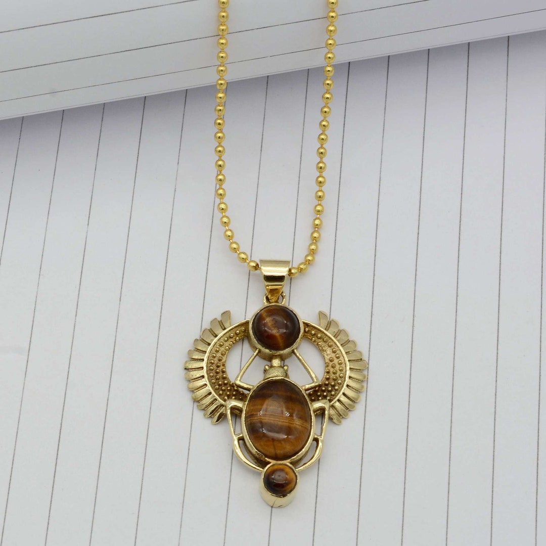 Golden Scarab Necklace, Tiger's Eye Scarab Pendent, Talisman Jewellery ...
