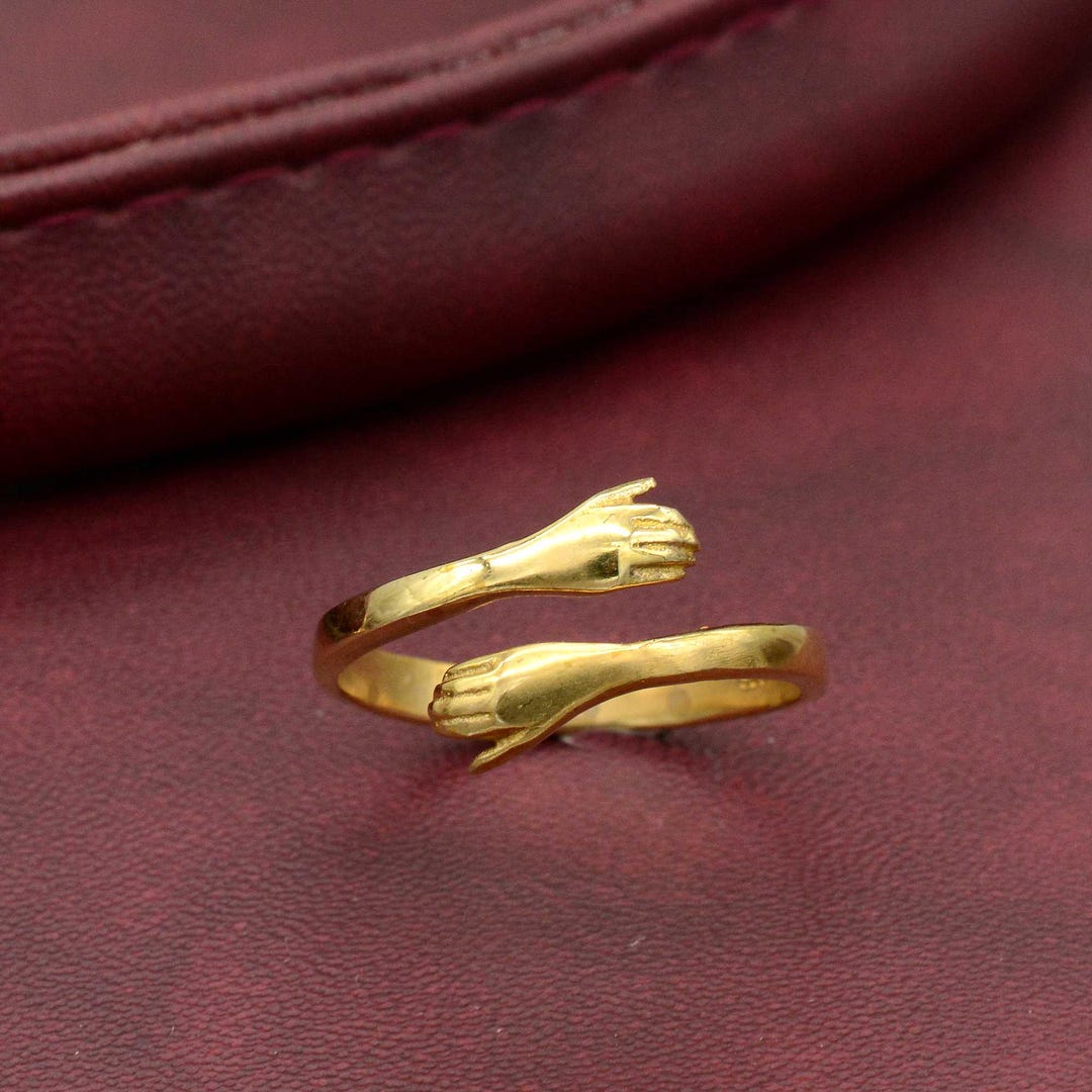 Gold Hug Ring, Couple Love Ring, Unique Ring, Hugging Hands Gold Hug ...