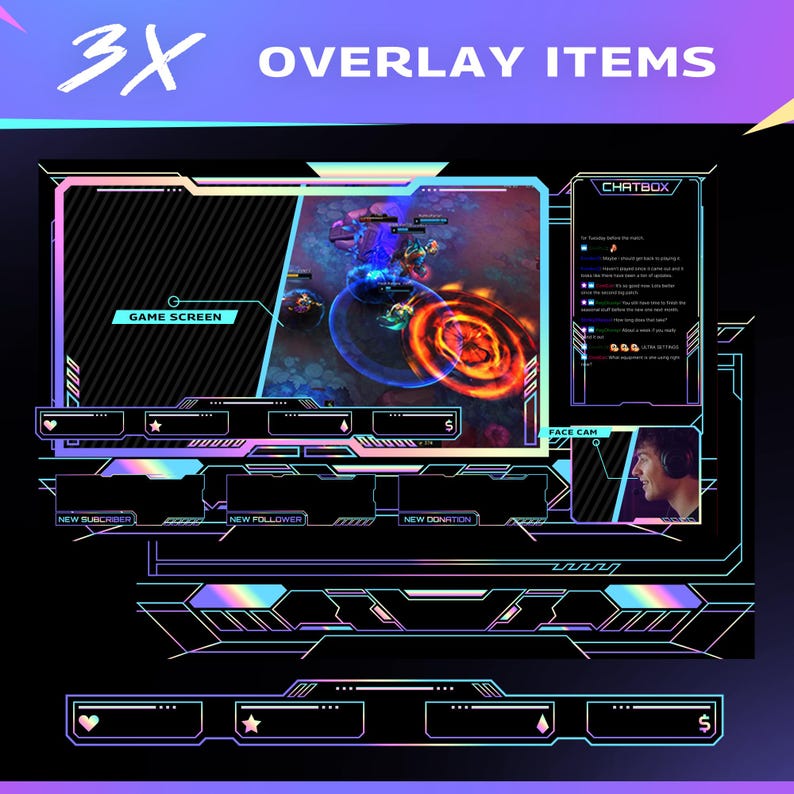 Animated Hologram Nexus Stream Overlay: Futuristic Neon Gradient for ...