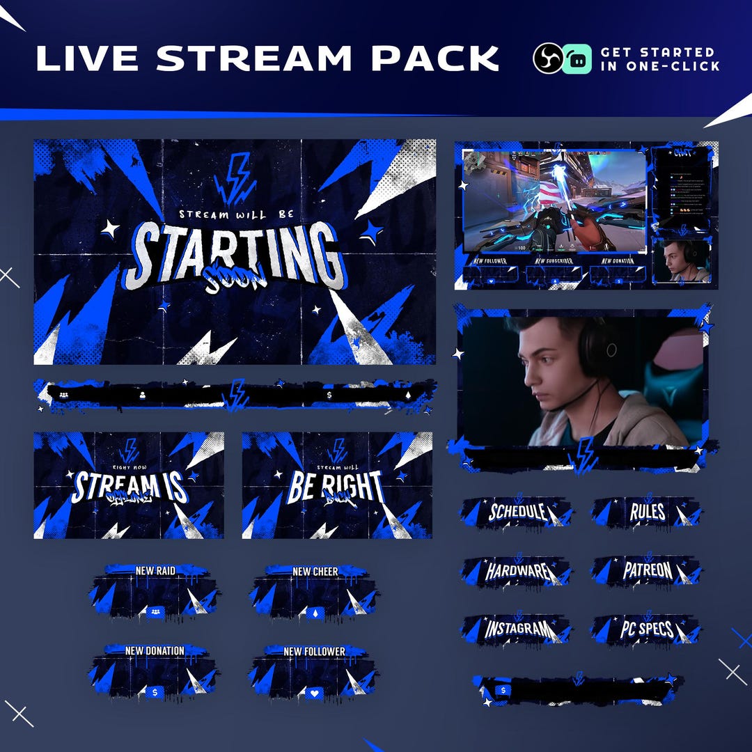 Bold Blue Grunge Stream Pack | Crumble Animated Overlay | Twitch ...