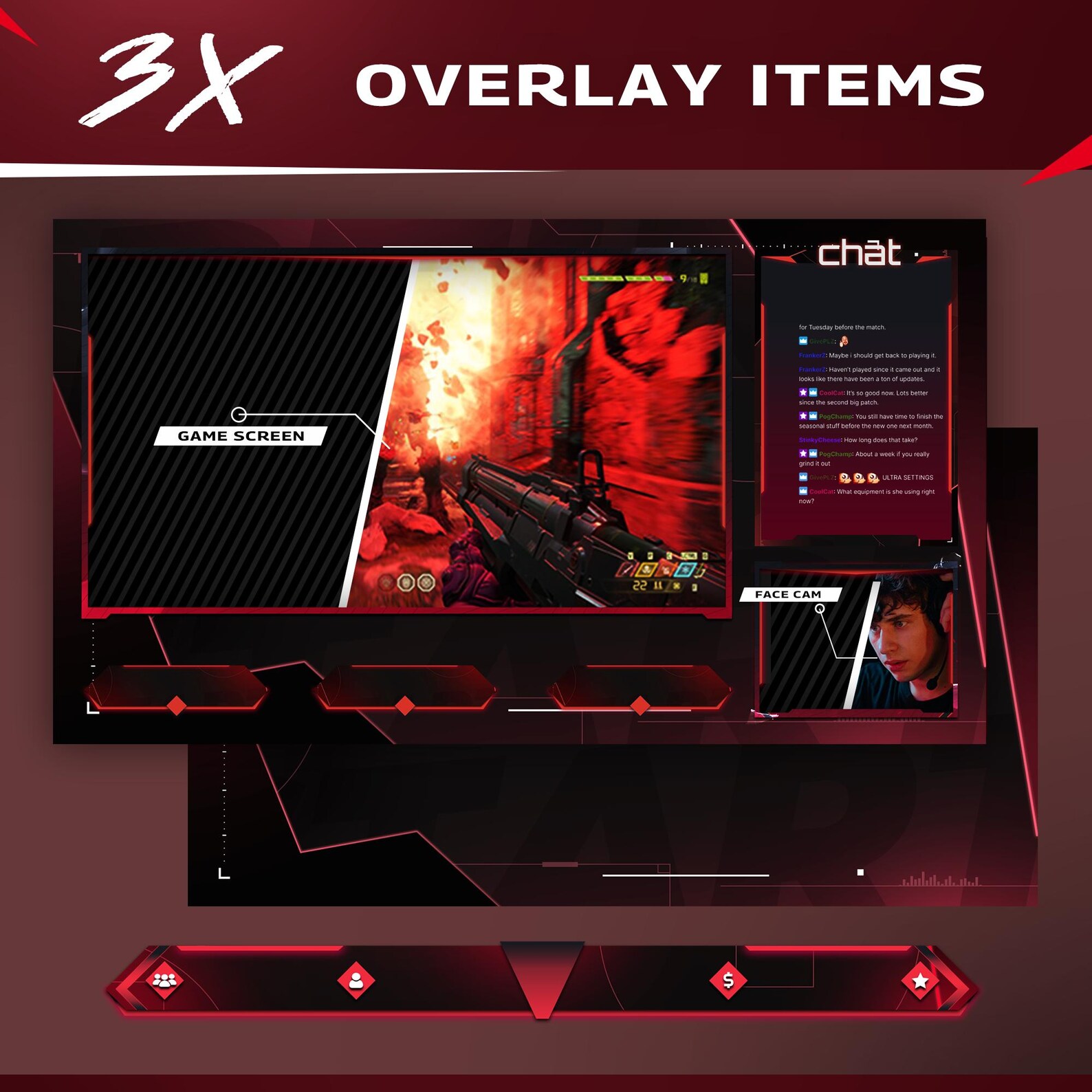 Animated Sci-red Stream Package: Crimson Tech Interface for OBS ...