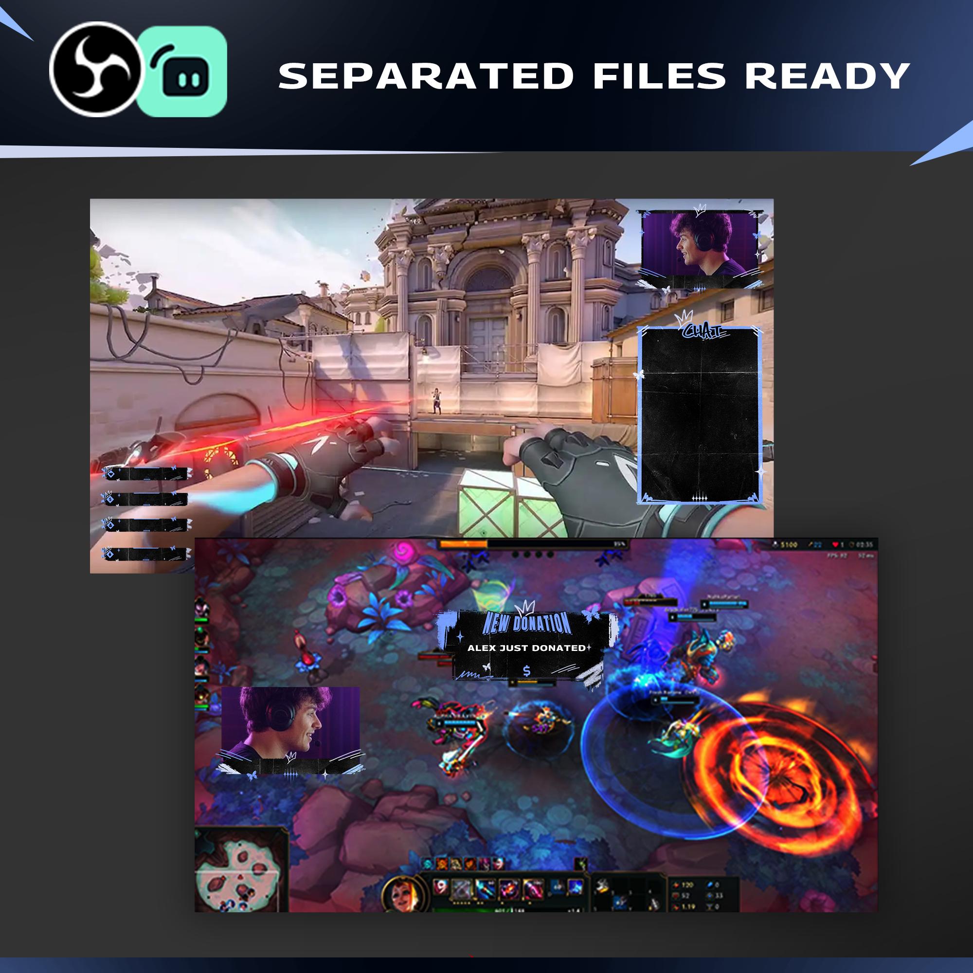 Dark Grunge Blue Animated Stream Overlay Pack | Mixo Brush Twitch ...