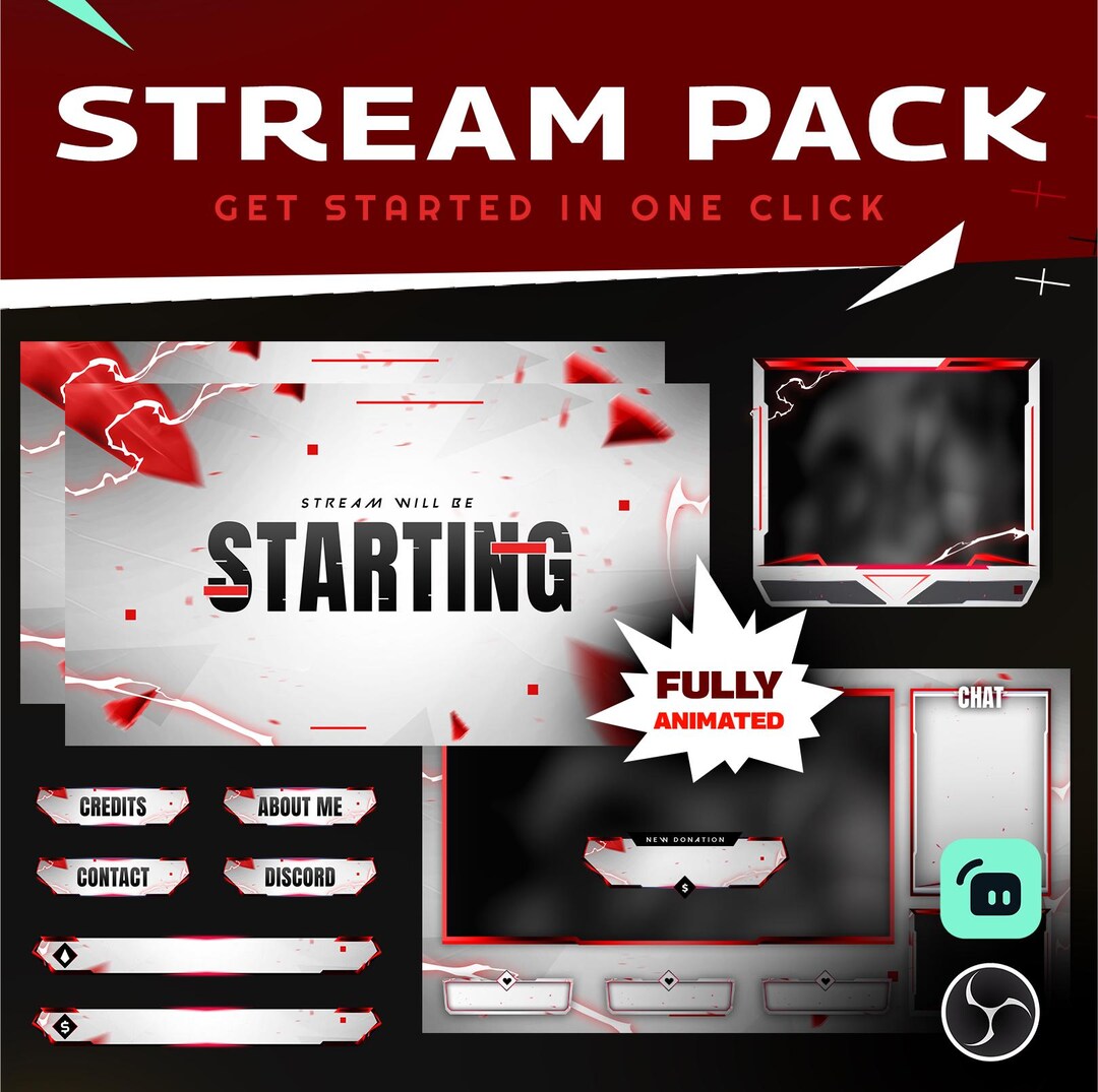 Scarlet Flash Animated Stream Overlaypackage for Twitch/small Lightning Stream Overlay/stream ...